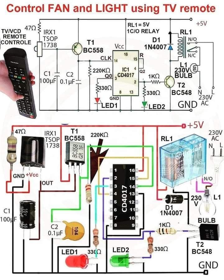 Control fan and lighting circuit using TV remote – PCB HERO